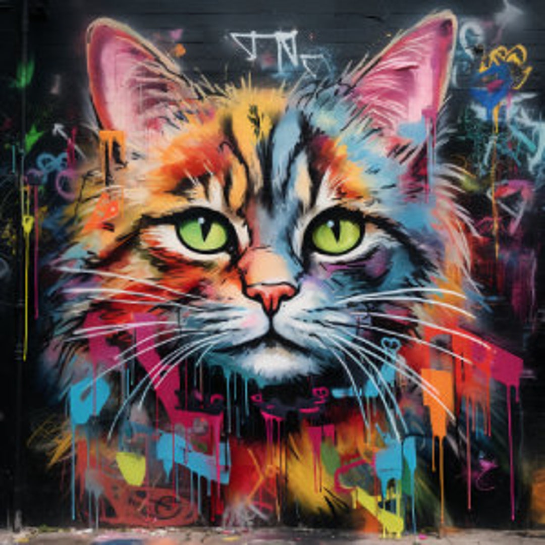 Colorful Cat Art, Graffi Art, Printable Digital Download Tabby Cat - Etsy