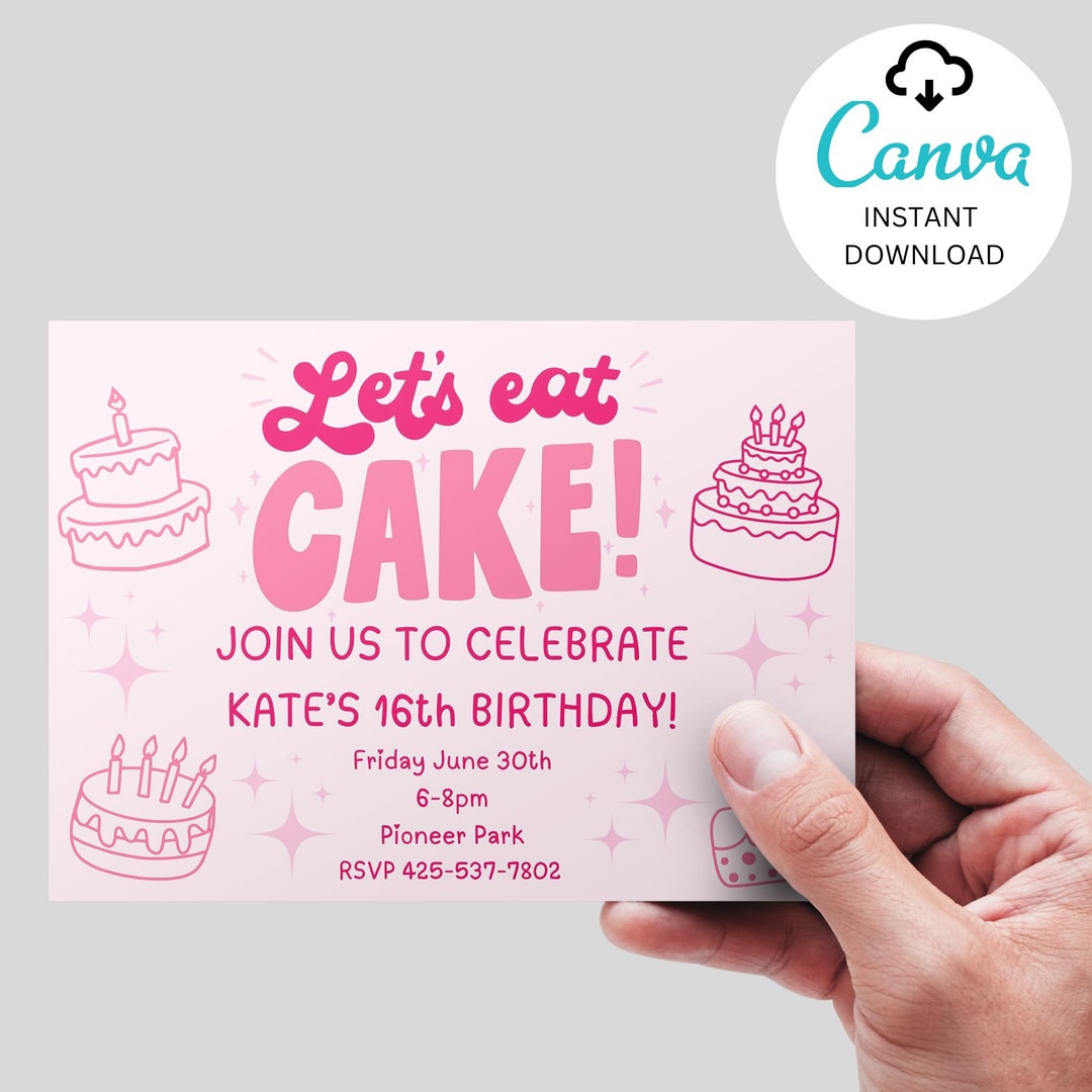 EDITABLE "lets Eat Cake" Birthday Party Invitation, Birthday ...