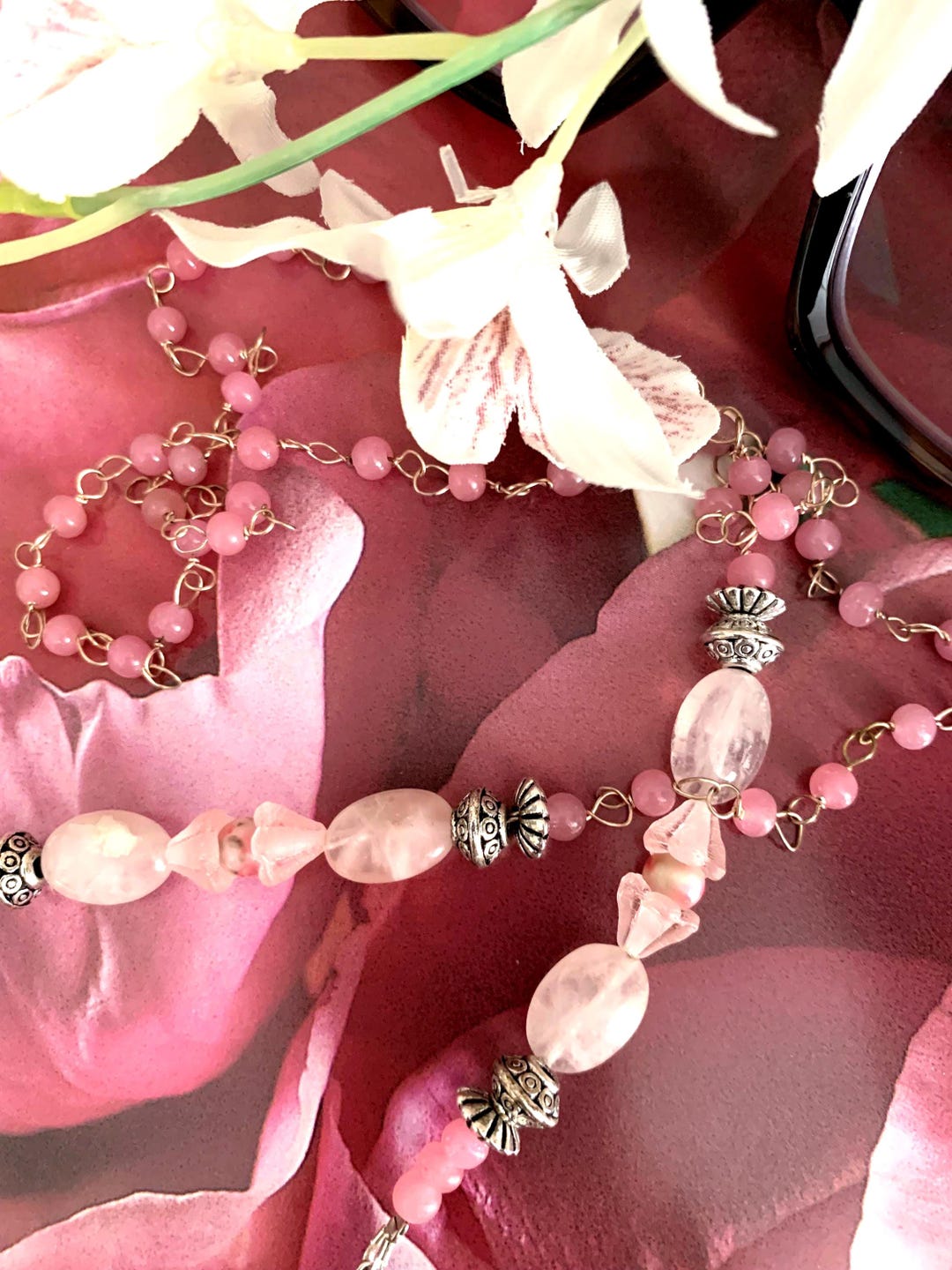 Barbie Pink and Silver Beaded Eyeglass Chain. Pink Eyeglass Chain for ...