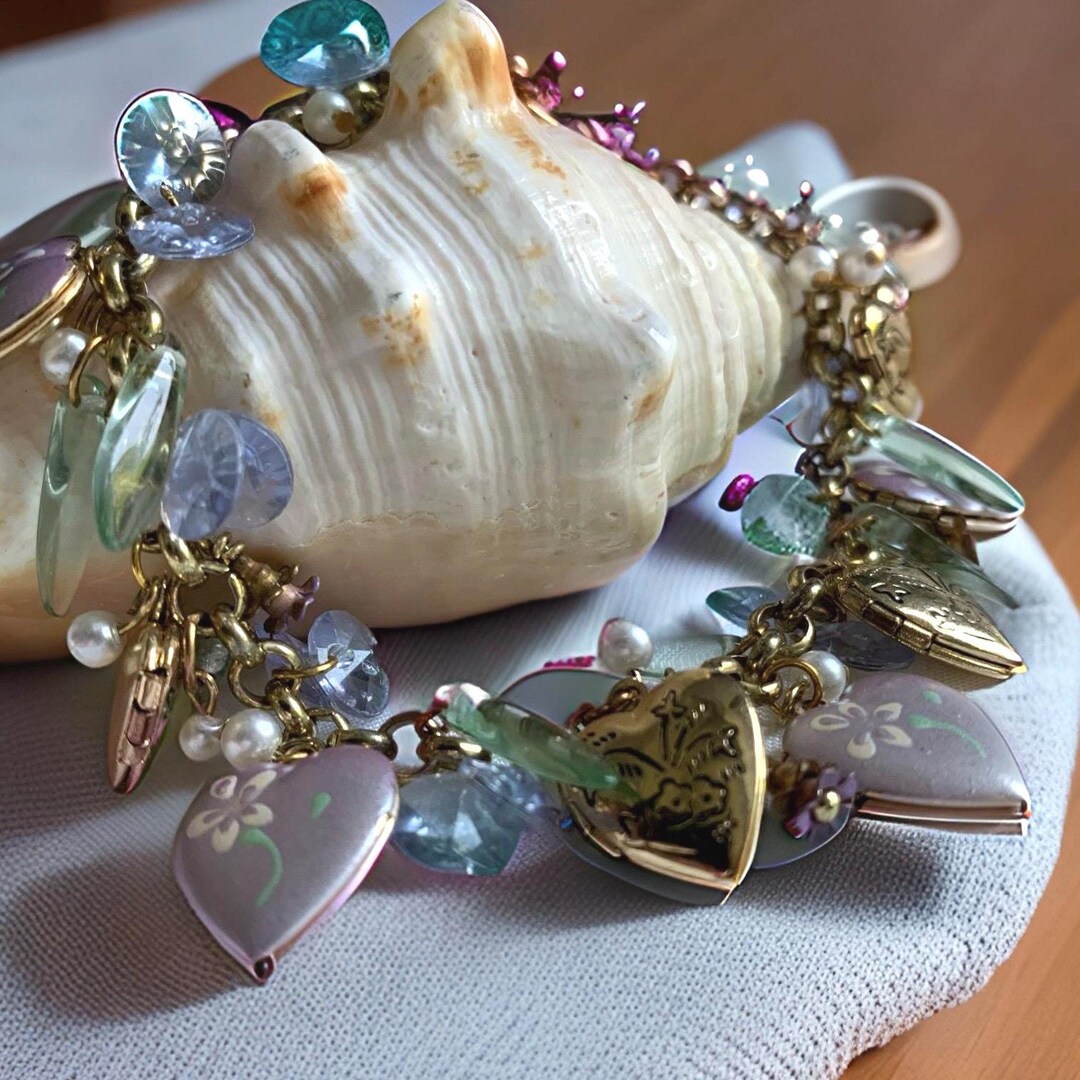 Purple and Gold Heart Locket Beaded Charm Bracelet for Women. Locket ...