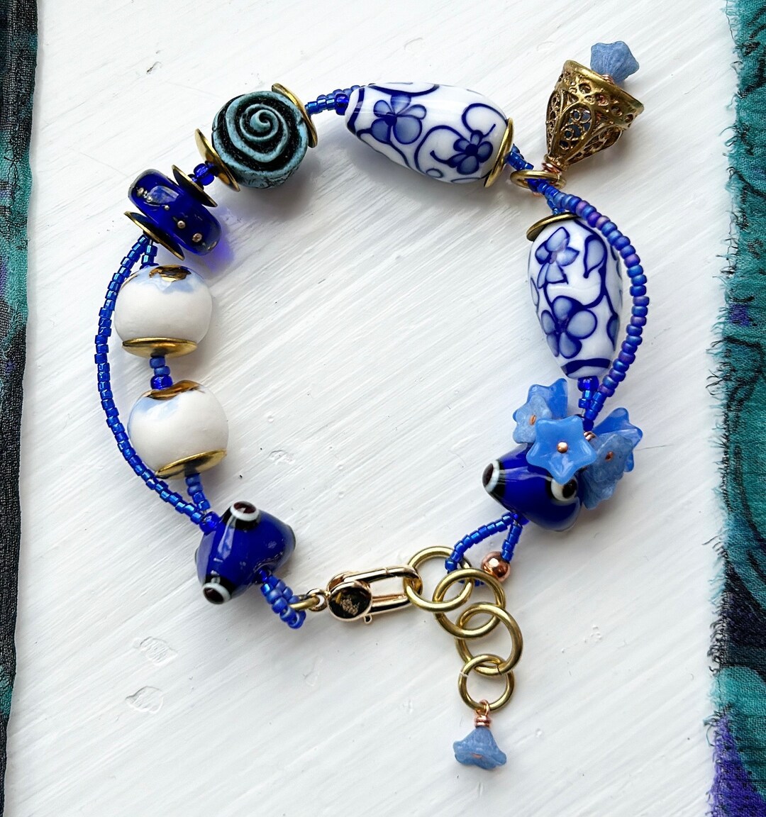 Delft Blue Bracelet, Rose Bracelet, Flower Bracelet, Blue Bracelet ...