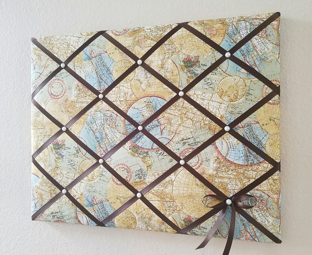 Vintage World Map Themed Fabric Memo - Photo - Vision Board - Etsy