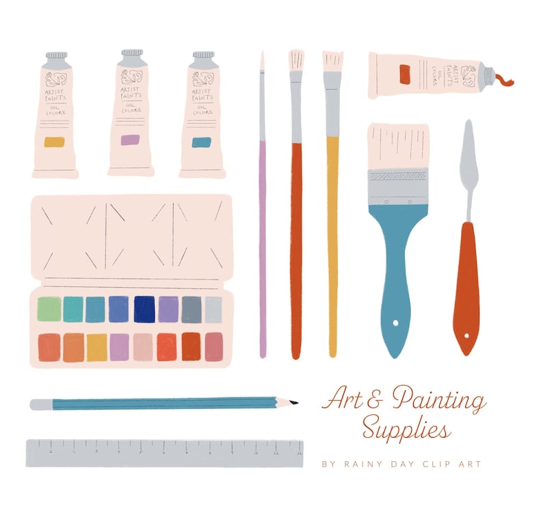 Art & Painting Supplies Clip Art - Hand Drawn Paint and Paint Brush ...