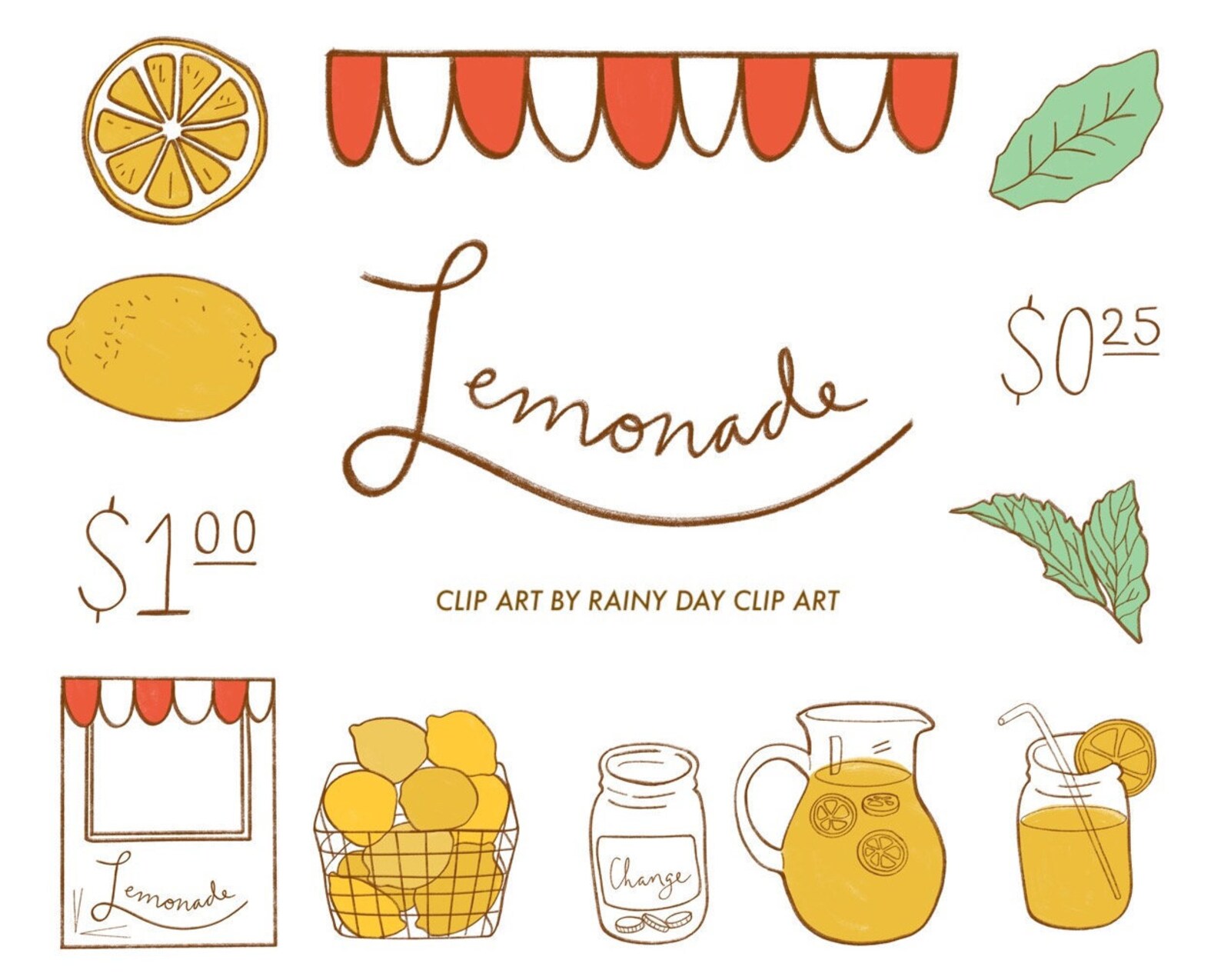 Lemonade Stand Clip Art Set - Lemonade Clipart - Summer Clip Art - Etsy