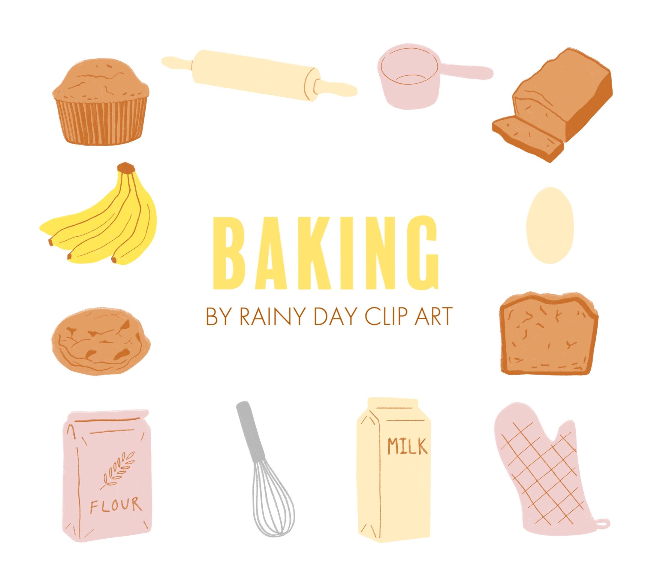Baking Clip Art - Hand Drawn Baking Clip Art - Banana Bread Clip Art - Etsy
