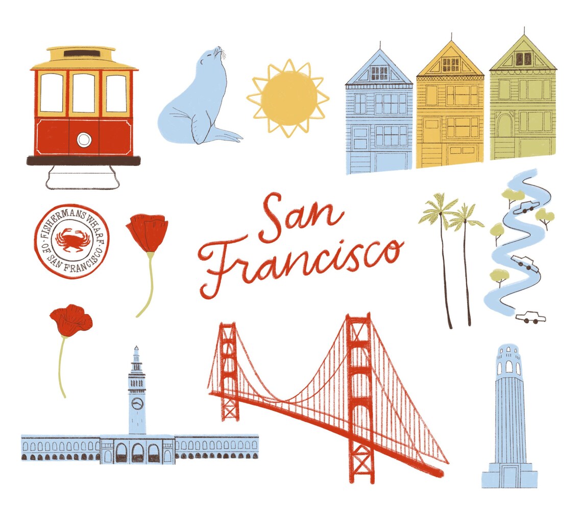 San Francisco Clip Art Set - Hand Drawn California Clip Art - Etsy