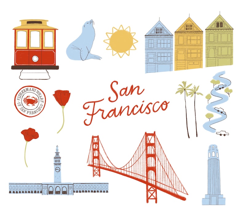 San Francisco Clip Art Set - Hand Drawn California Clip Art - Etsy