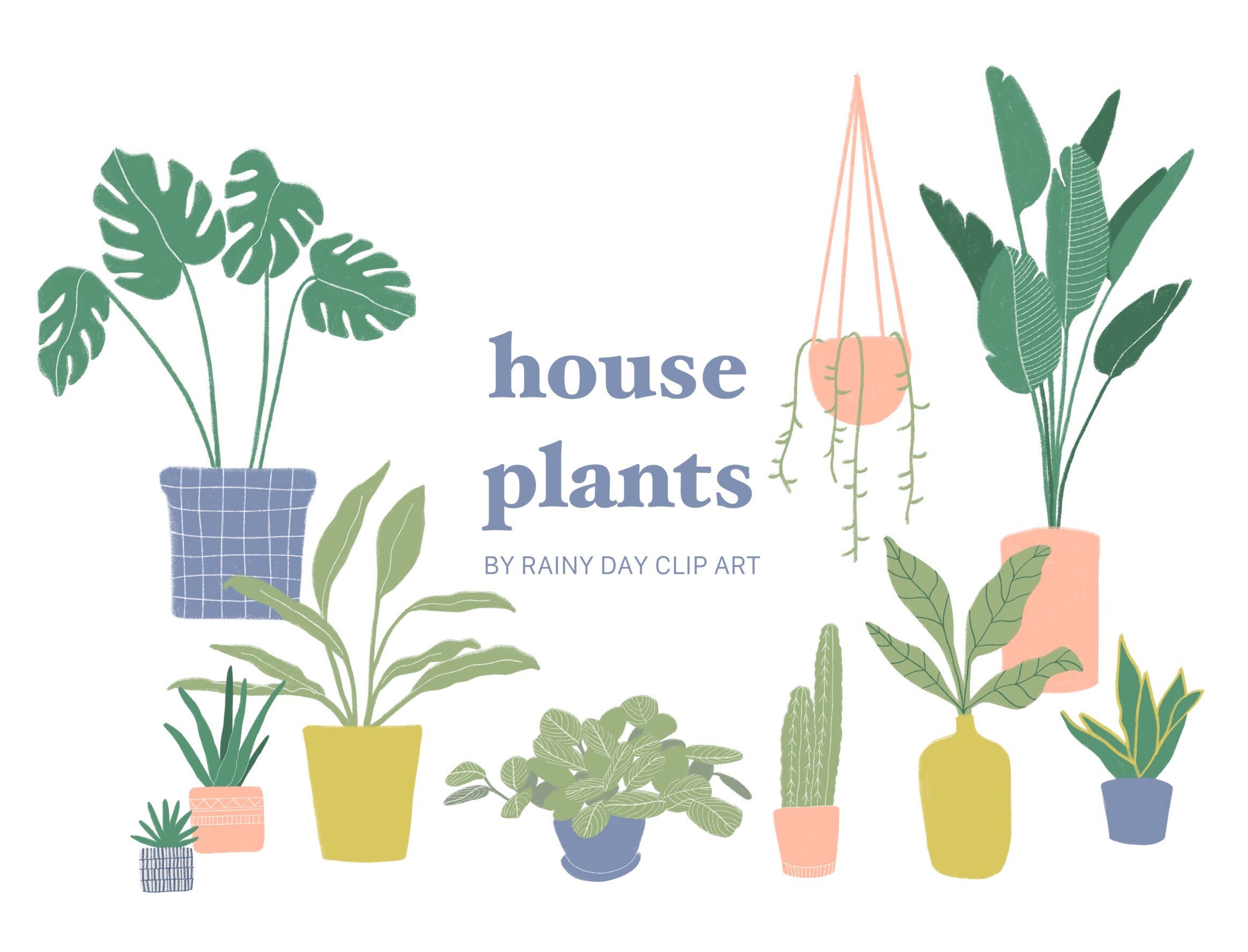 House Plants Clip Art - Boho Apartment Clip Art - Hand Drawn Clip Art ...