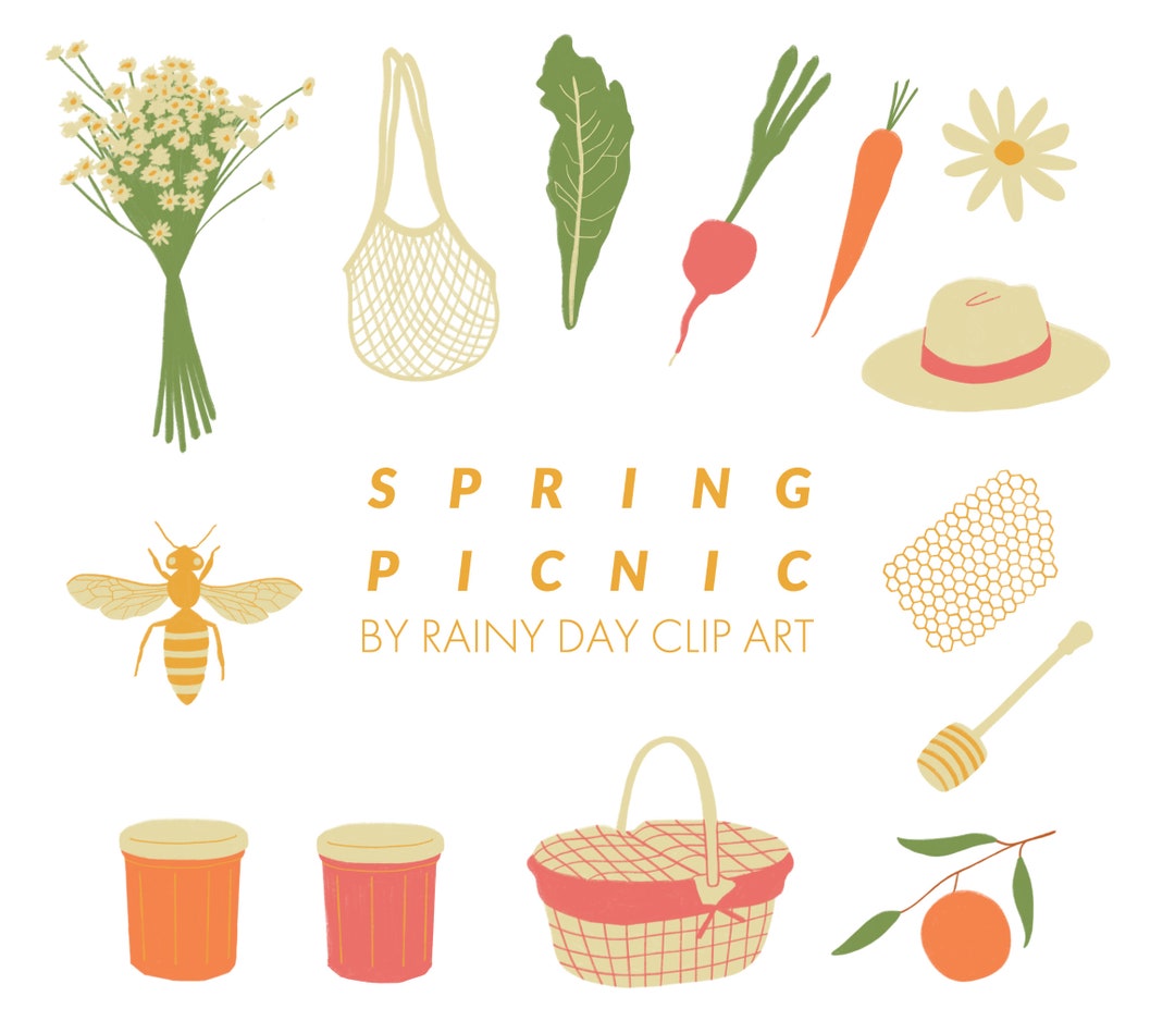 Hand Drawn Spring Picnic Clip Art - Farmer's Market Clip Art - Etsy
