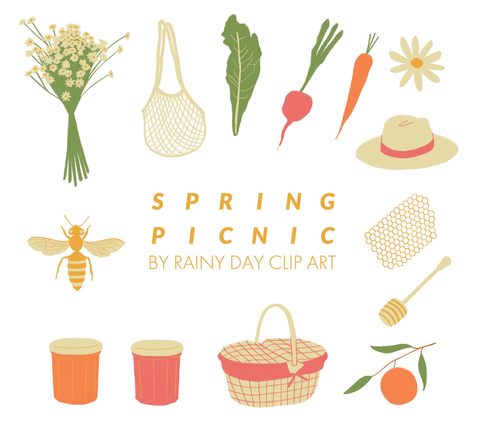 Hand Drawn Spring Picnic Clip Art - Farmer's Market Clip Art - Etsy