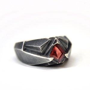 Futuristic Sterling Silver Ring Black Oxidized "caladanium", Statement Modern Garnet Ring, Mens ...