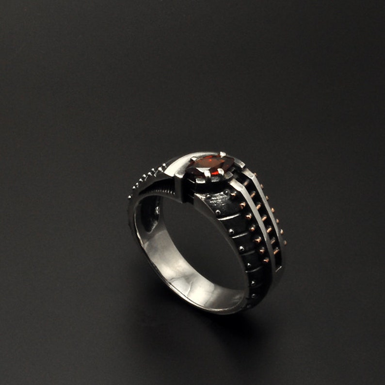 Cyberpunk Ring Futuristic Garnet Ring Silver Edgy Jewelry - Etsy