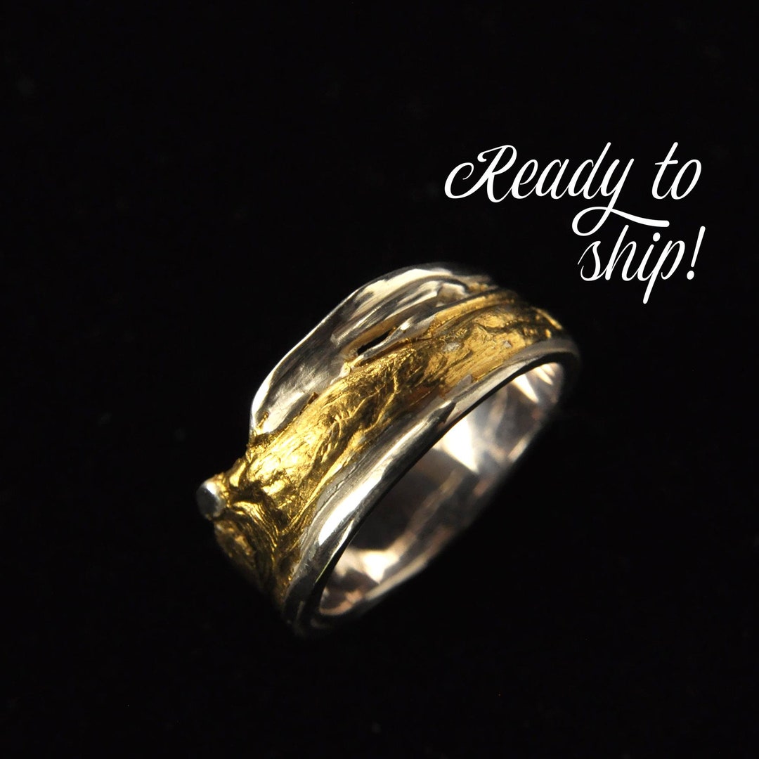 Keum Boo Ring - Sterling Silver & 24K Gold, Wabi-sabi Jewelry - Etsy