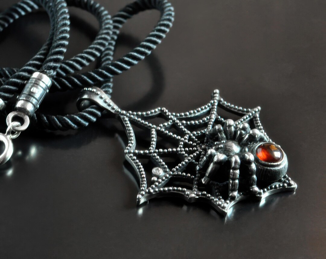 Sterling Silver OOAK Goth Pendant Spider Web | Silver Spider Pendant ...