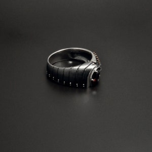 Cyberpunk Ring, Futuristic Garnet Ring, Silver Edgy Jewelry, Gemstone ...