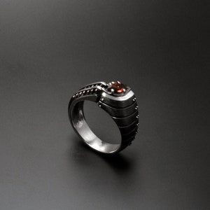 Cyberpunk Ring, Futuristic Garnet Ring, Silver Edgy Jewelry, Gemstone ...