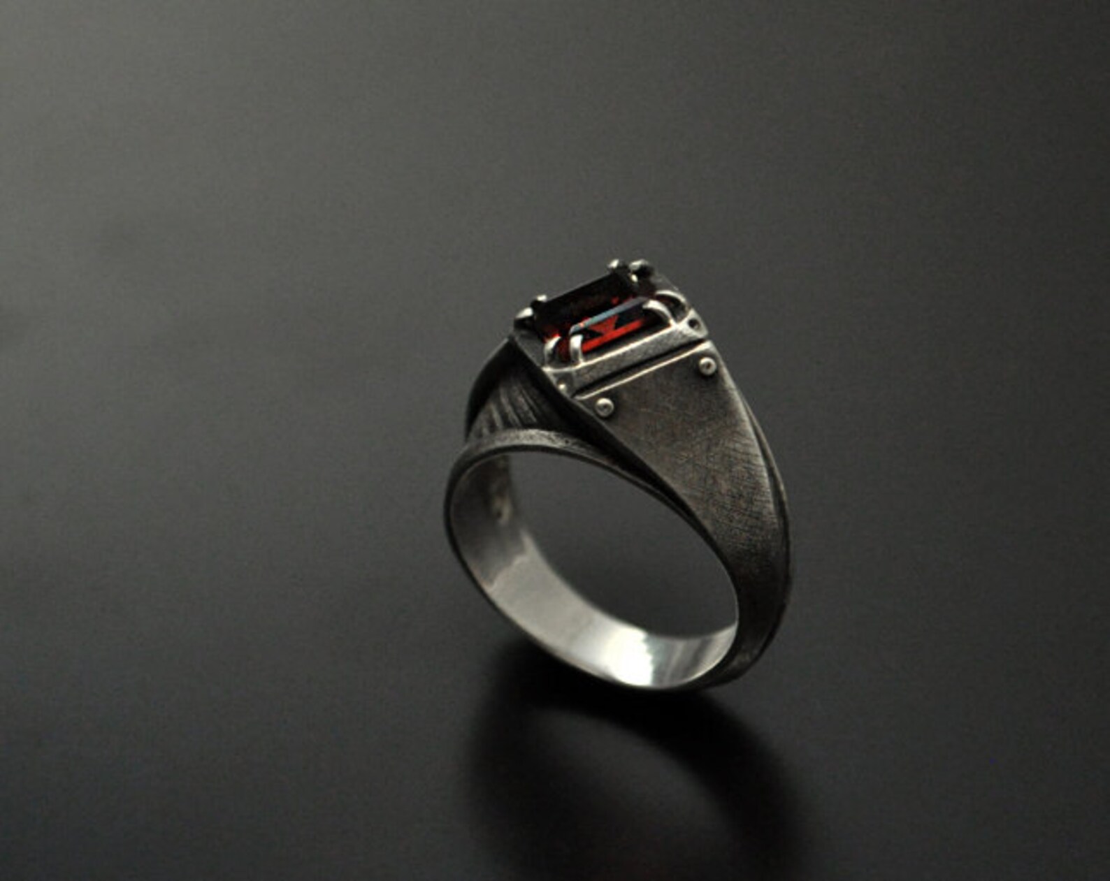 Cyberpunk Sterling Silver Garnet Ring tristitia - Etsy