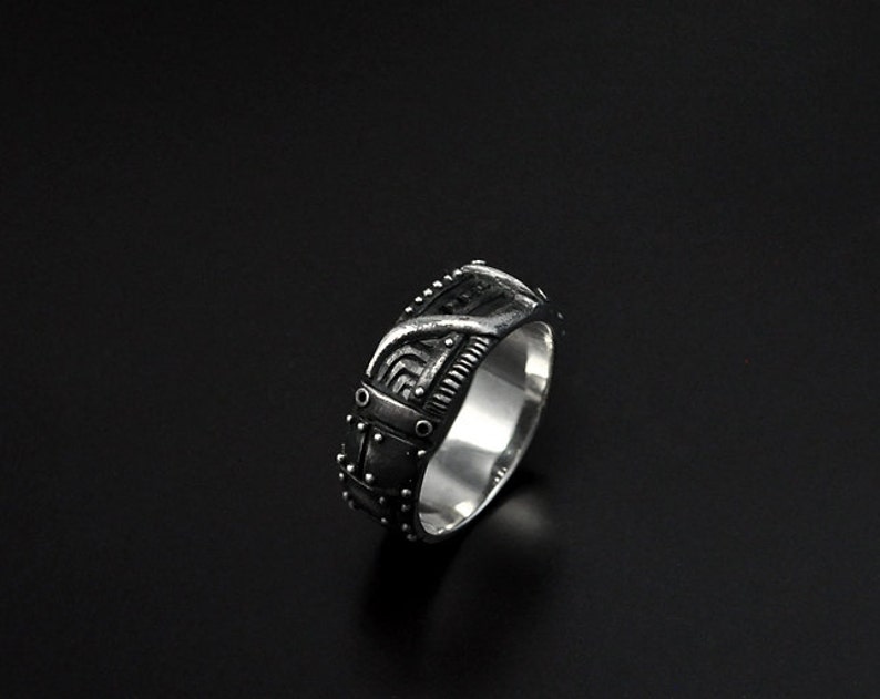 Modern sterling silver mens band ring Odum | Etsy