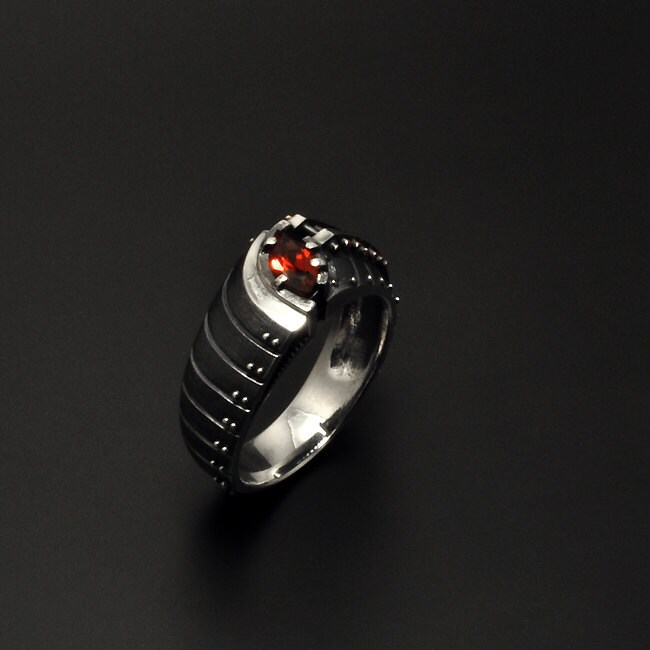 Cyberpunk Ring Futuristic Garnet Ring Silver Edgy Jewelry - Etsy
