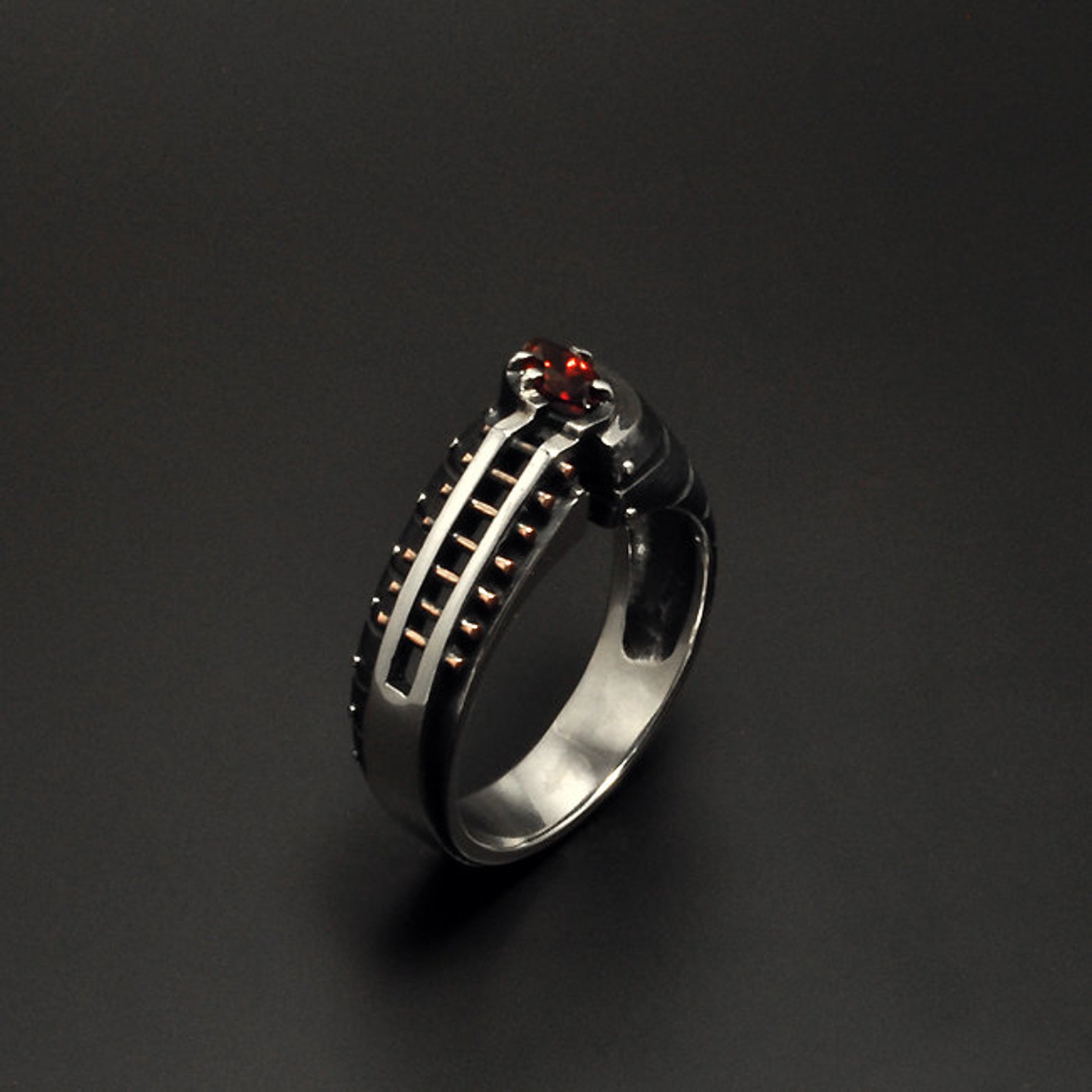 Cyberpunk Ring Futuristic Garnet Ring Silver Edgy Jewelry - Etsy