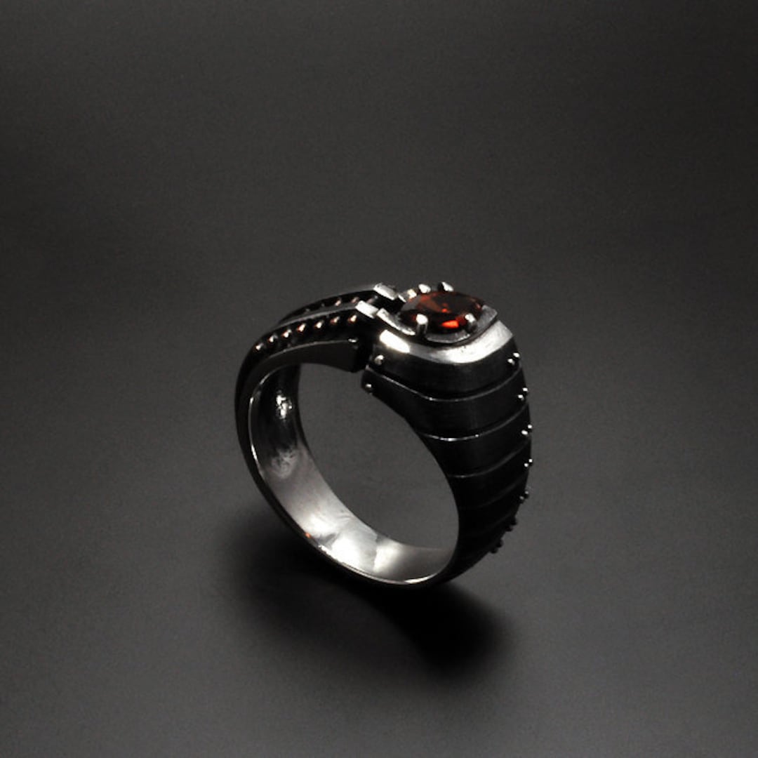 Cyberpunk Ring Futuristic Garnet Ring Silver Edgy Jewelry - Etsy
