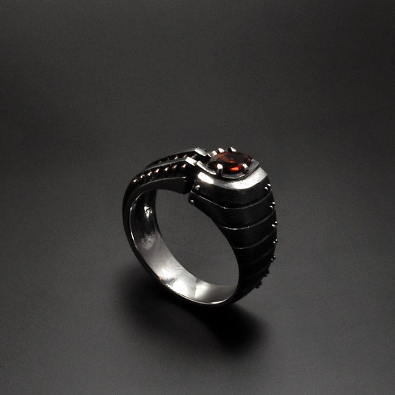 Cyberpunk Ring Futuristic Garnet Ring Silver Edgy Jewelry - Etsy