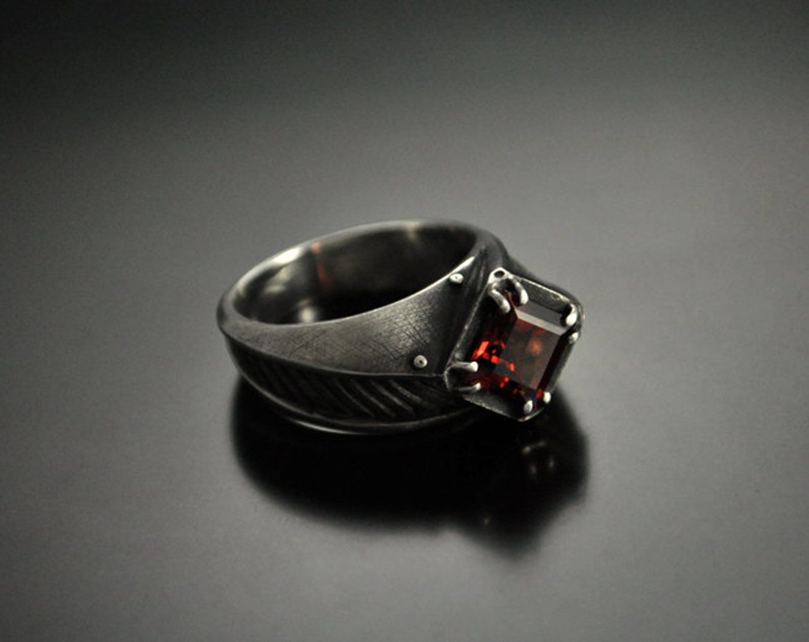 Cyberpunk Sterling Silver Garnet Ring tristitia - Etsy