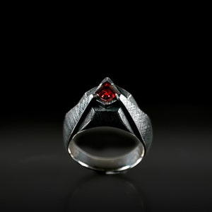 Futuristic Sterling Silver Ring Black Oxidized "caladanium", Statement Modern Garnet Ring, Mens ...