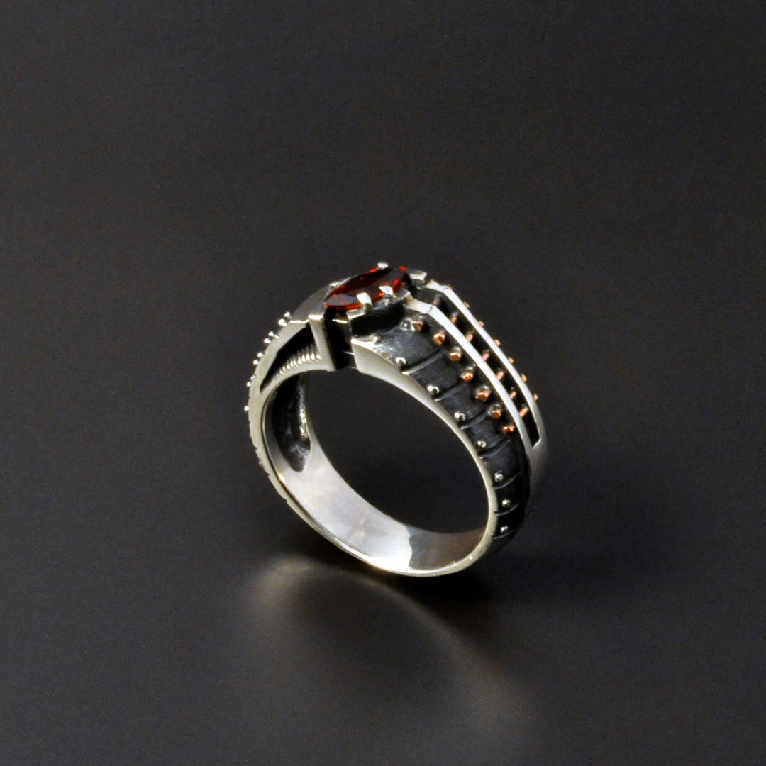 Cyberpunk Ring, Futuristic Garnet Ring, Silver Edgy Jewelry, Gemstone ...