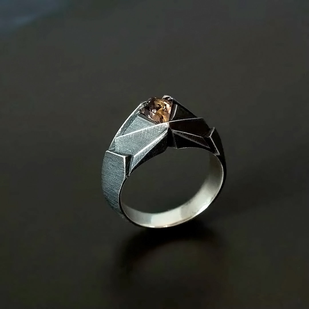 Mens Ring Futuristic Cyberpunk Ring adsolerum, Statement Silver Modern ...