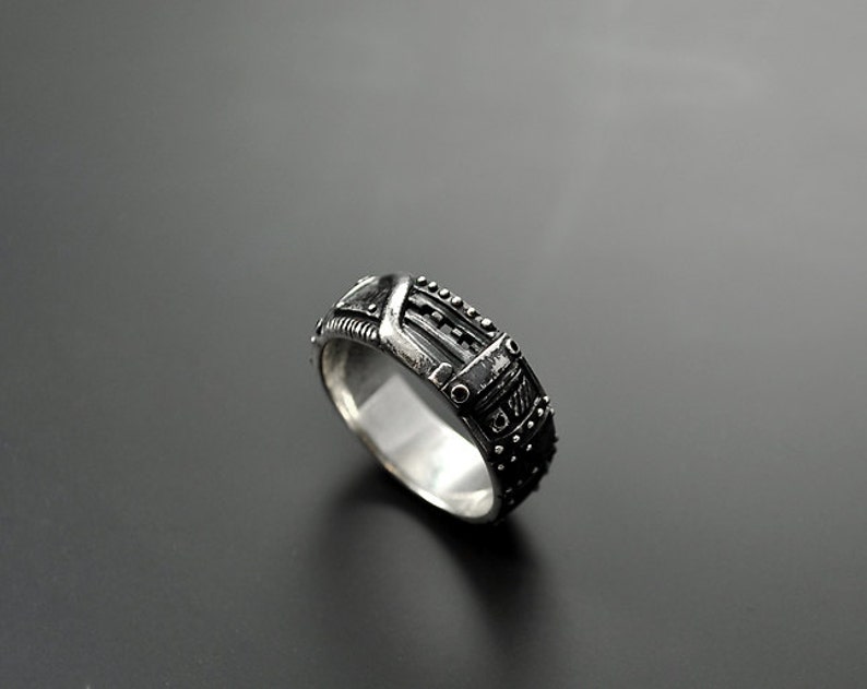 Modern sterling silver mens band ring Odum | Etsy