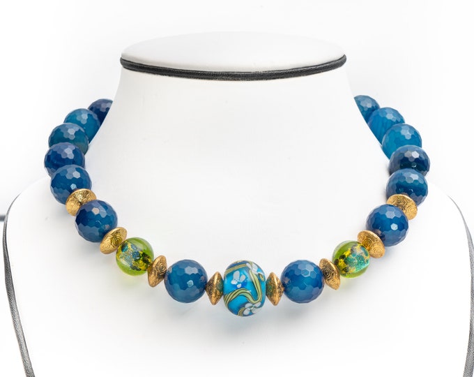 Bright Blue Colors of the Sky Agate and Murano Necklace - Etsy
