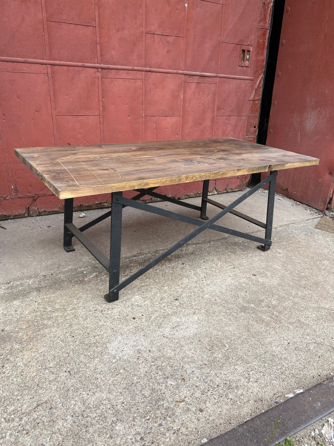 Industrial Cross Frame Coffee Table Living Room Loft Rustic Antique ...