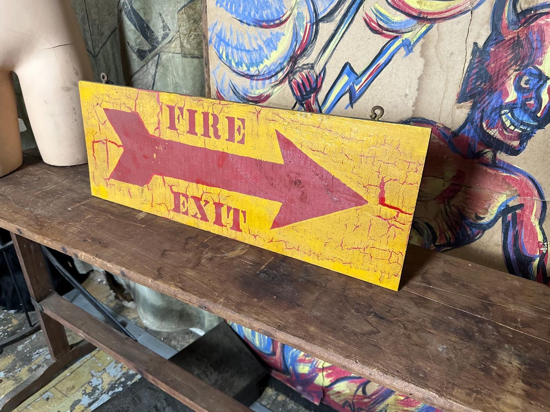 1940s Wood Fire Exit Sign Country Folk Art Trade Advertising Bar Cafe ...