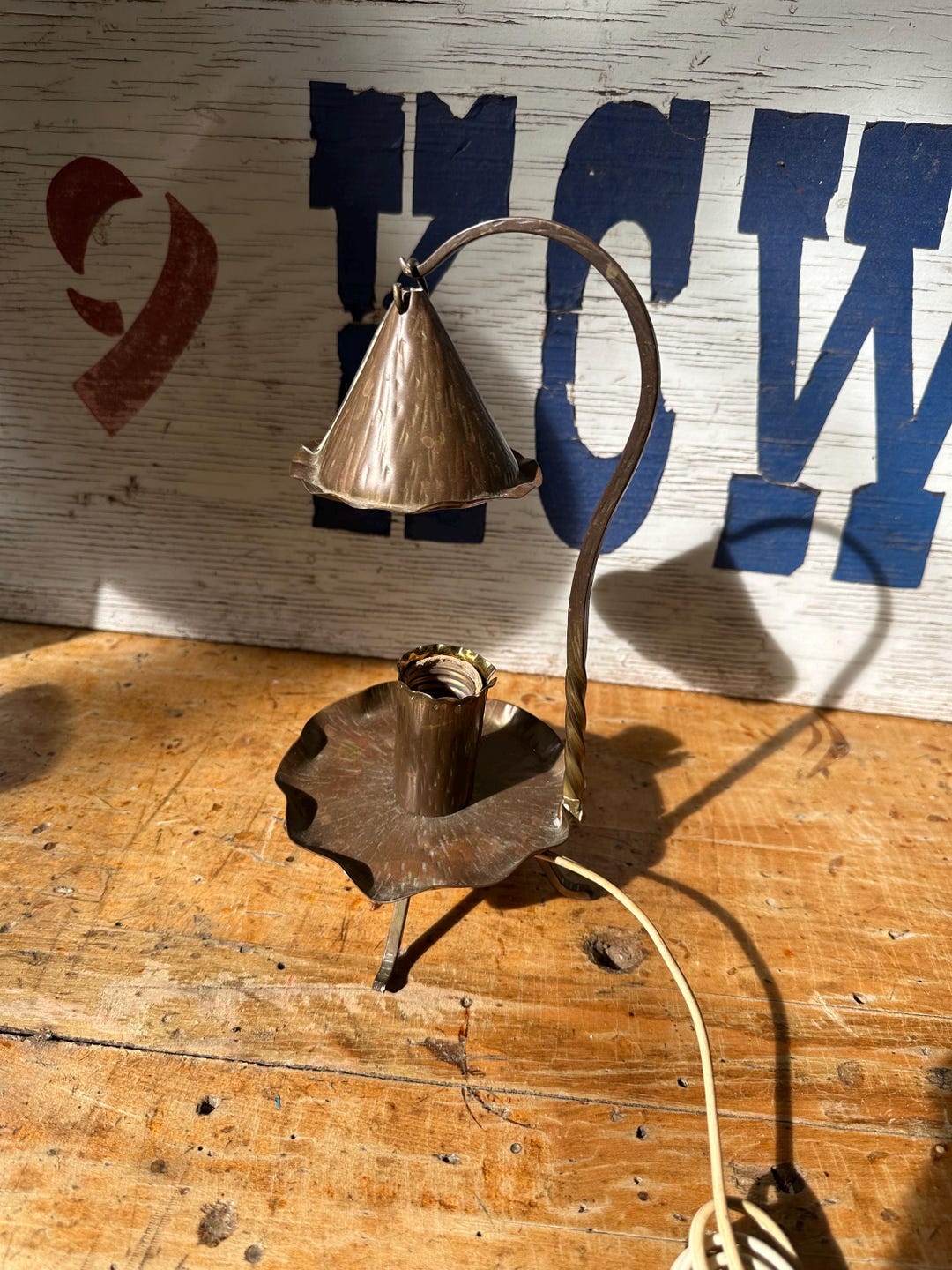 1940s Arts & Crafts Hammered Bronze Table Lamp Desk Office Antique ...