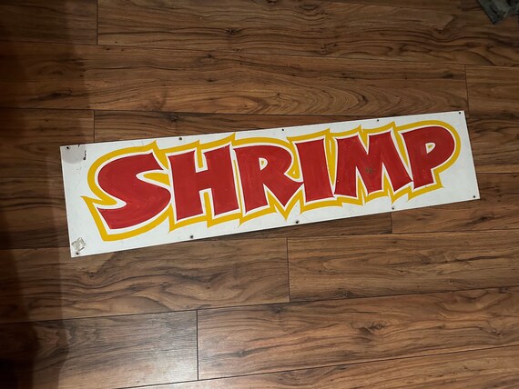 1980s Carnival Shrimp Sign Trade Country Folk Art Sho… - Gem