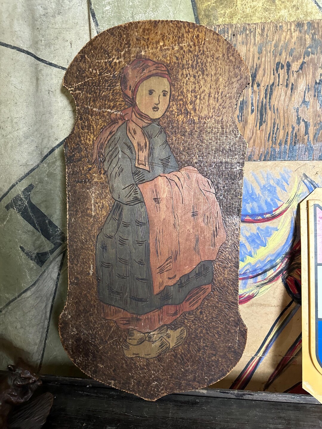 1904 Antique Folk Art Dutch Carving Sign Advertising Farmhouse Country ...