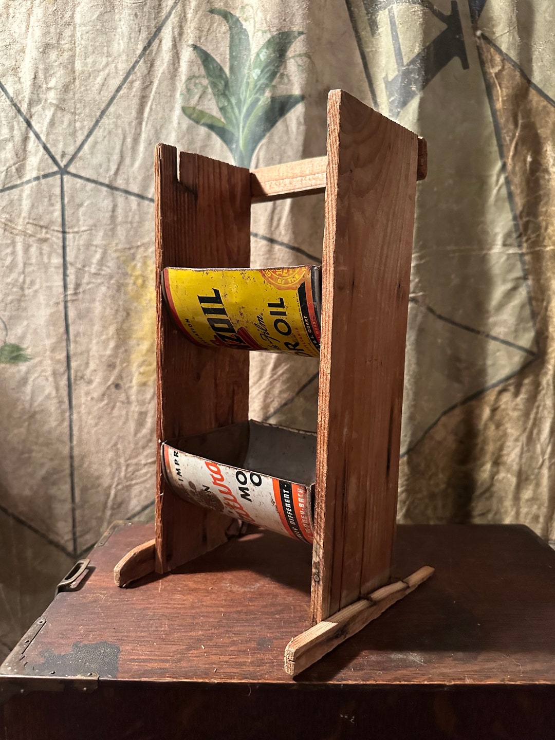 Antique 1940s Lion Oil Can Rack Folk Art Advertisement Sign Gas Petro ...