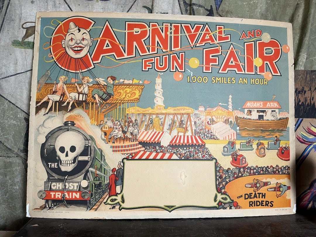Vtg 1950s LARGE Carnival Fun Fair Sign Circus Clown Oddity Sign Poster ...