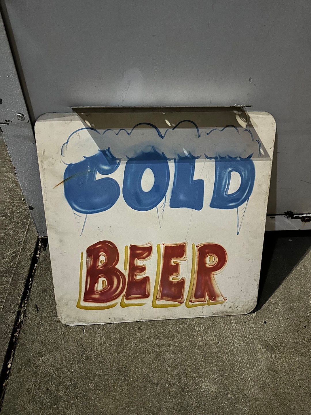 1970s Cold Beer Sign Country Farmhouse Folk Art Trade Advertising Bar ...
