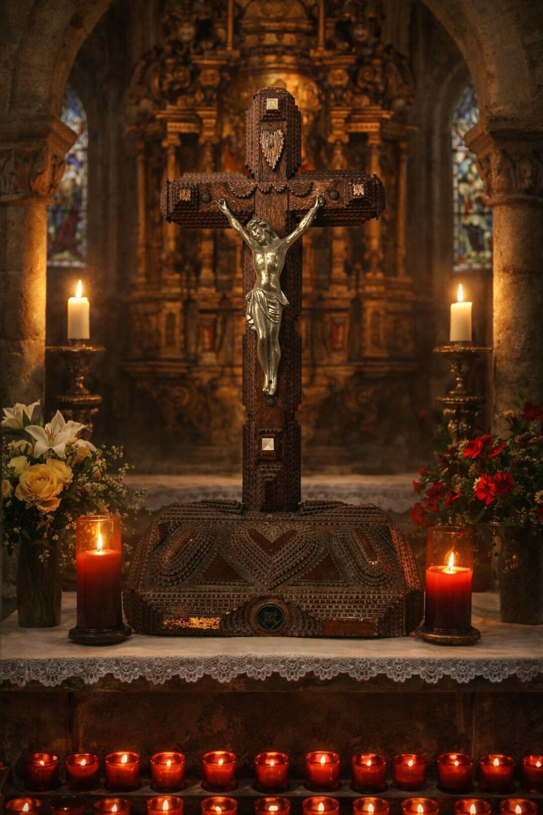 19th Century Tramp Art Wooden Crucifix, Hand-carved Folk Art Religious ...