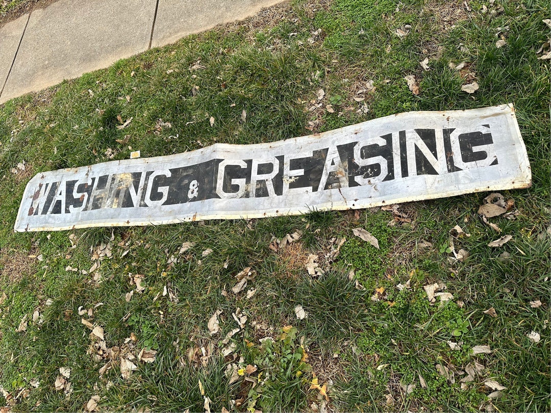 Antique 1920s Washing Greasing Folk Art Advertising Sign Trade Garage ...