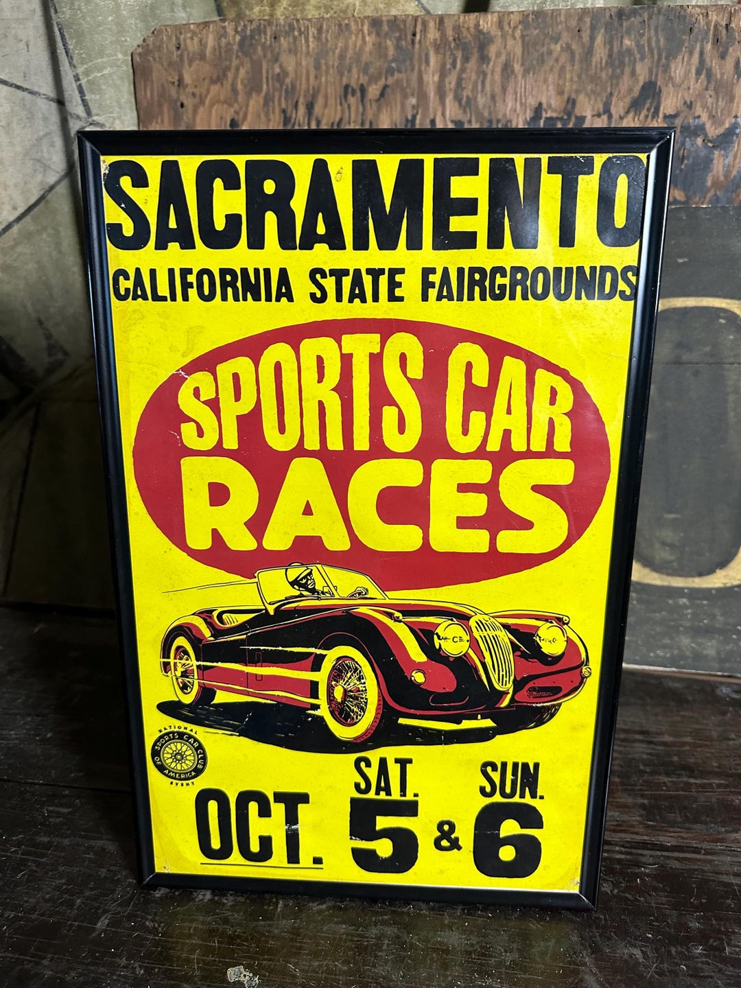 Framed 50s/60s Jaguar Sports Car Road Race Poster Sacramento CA NASCAR ...