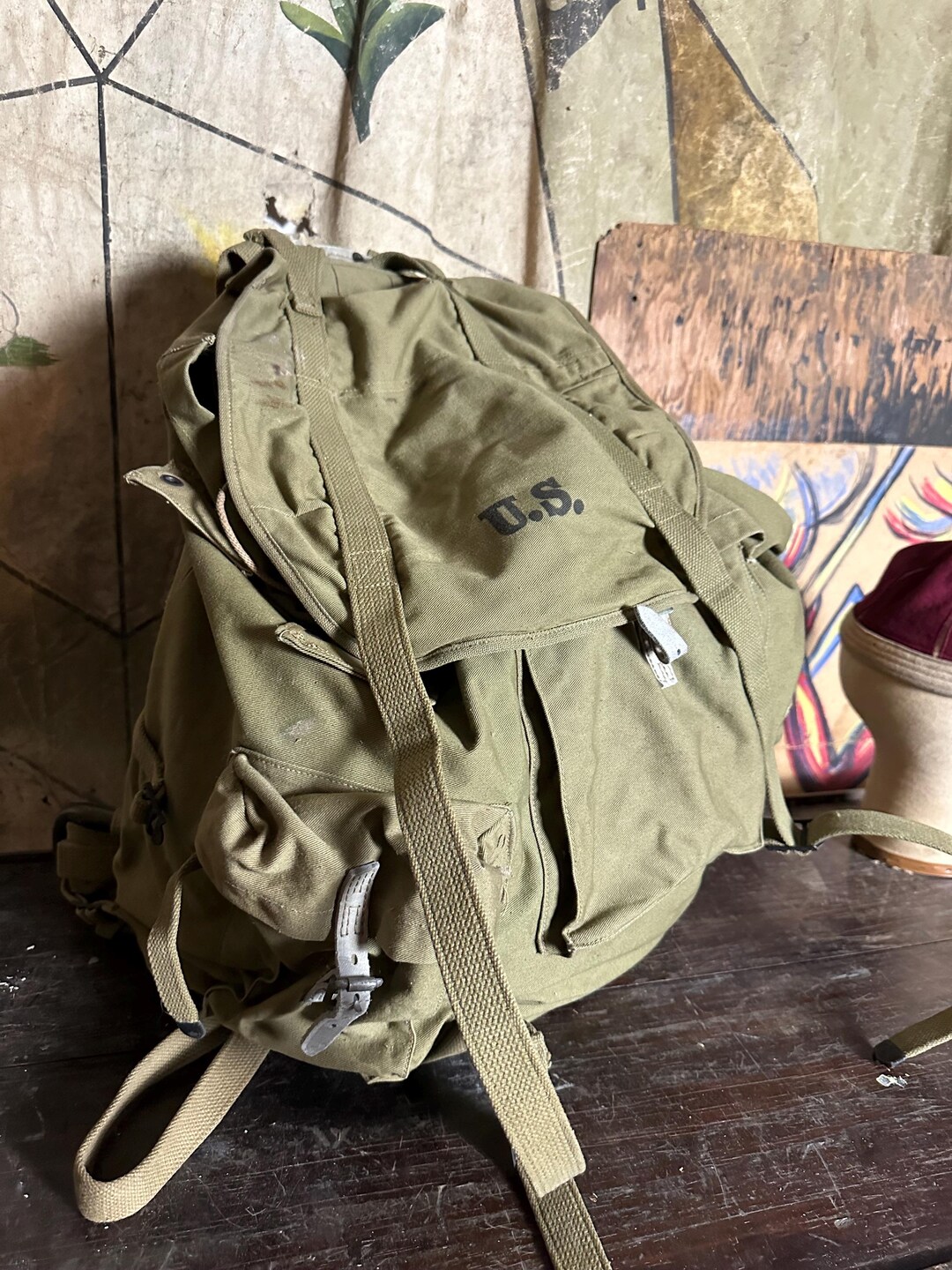 Vintage 1942s WW2 US Army Military Field Backpack Rucksack Canvas Bag ...