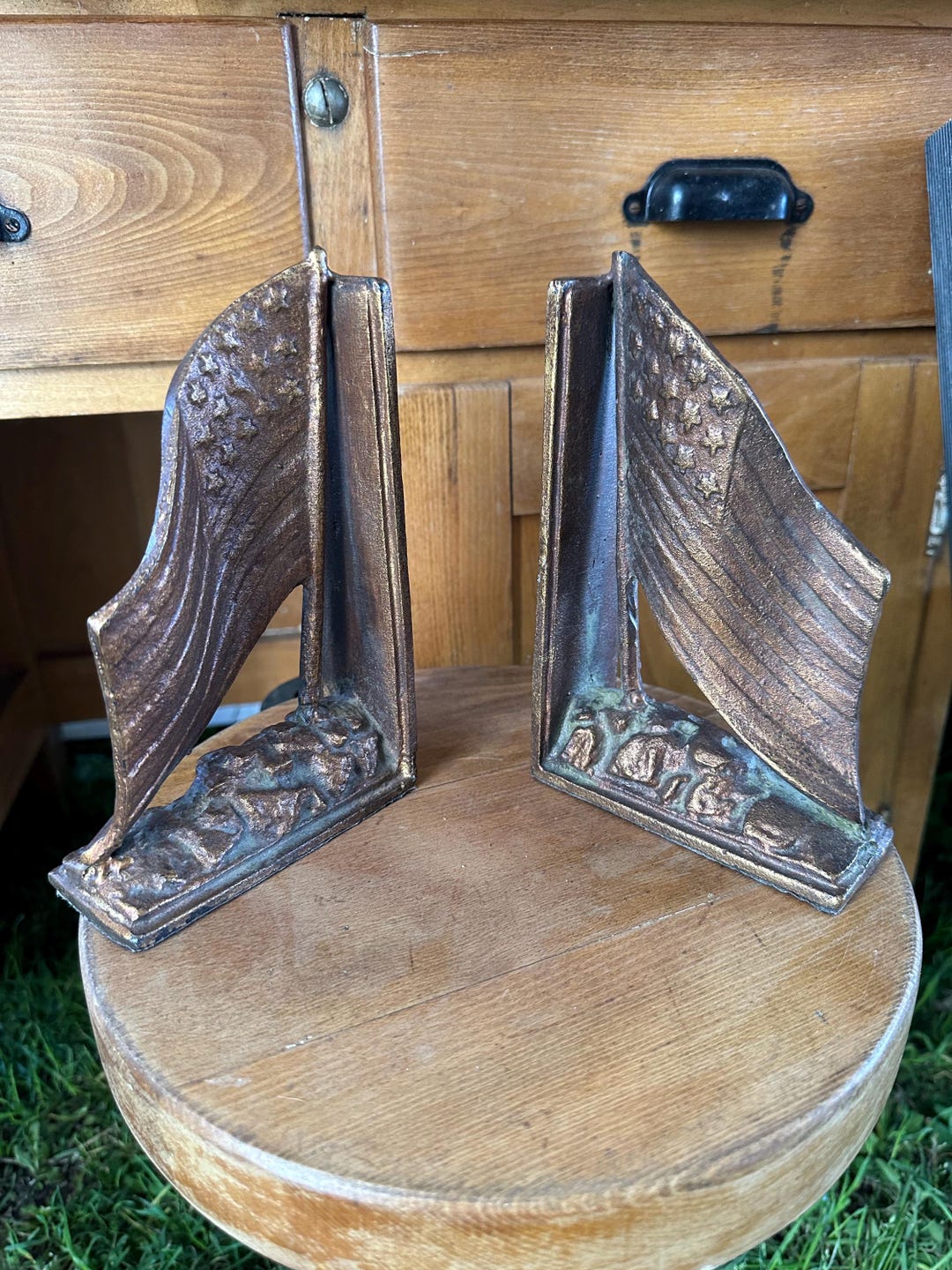 1940s Cast Iron American Flag Bookends USA Library Military Antique ...