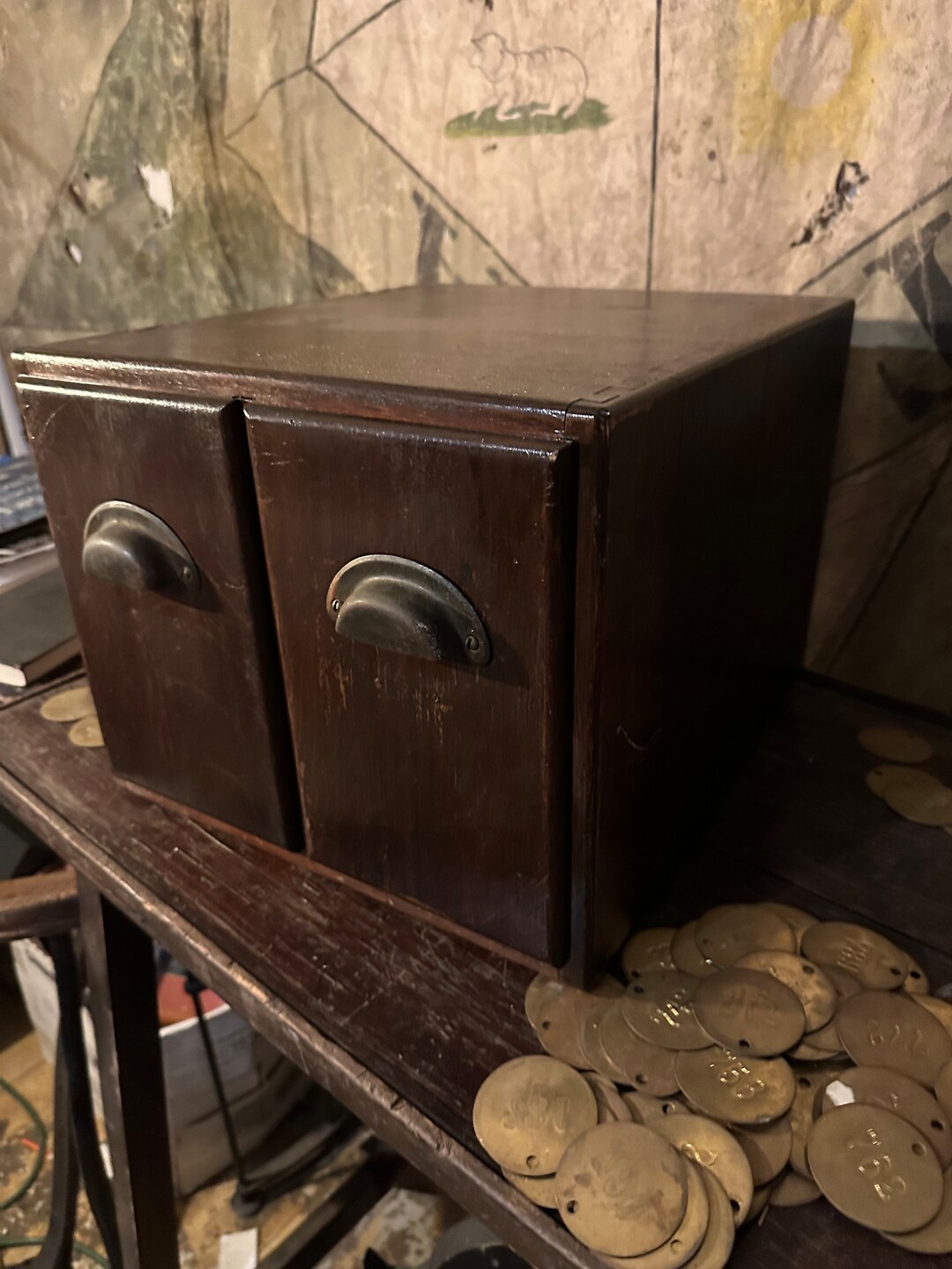 1900s Antique Printers Drawer Oak Wood Card Catalog Cabinet Industrial ...