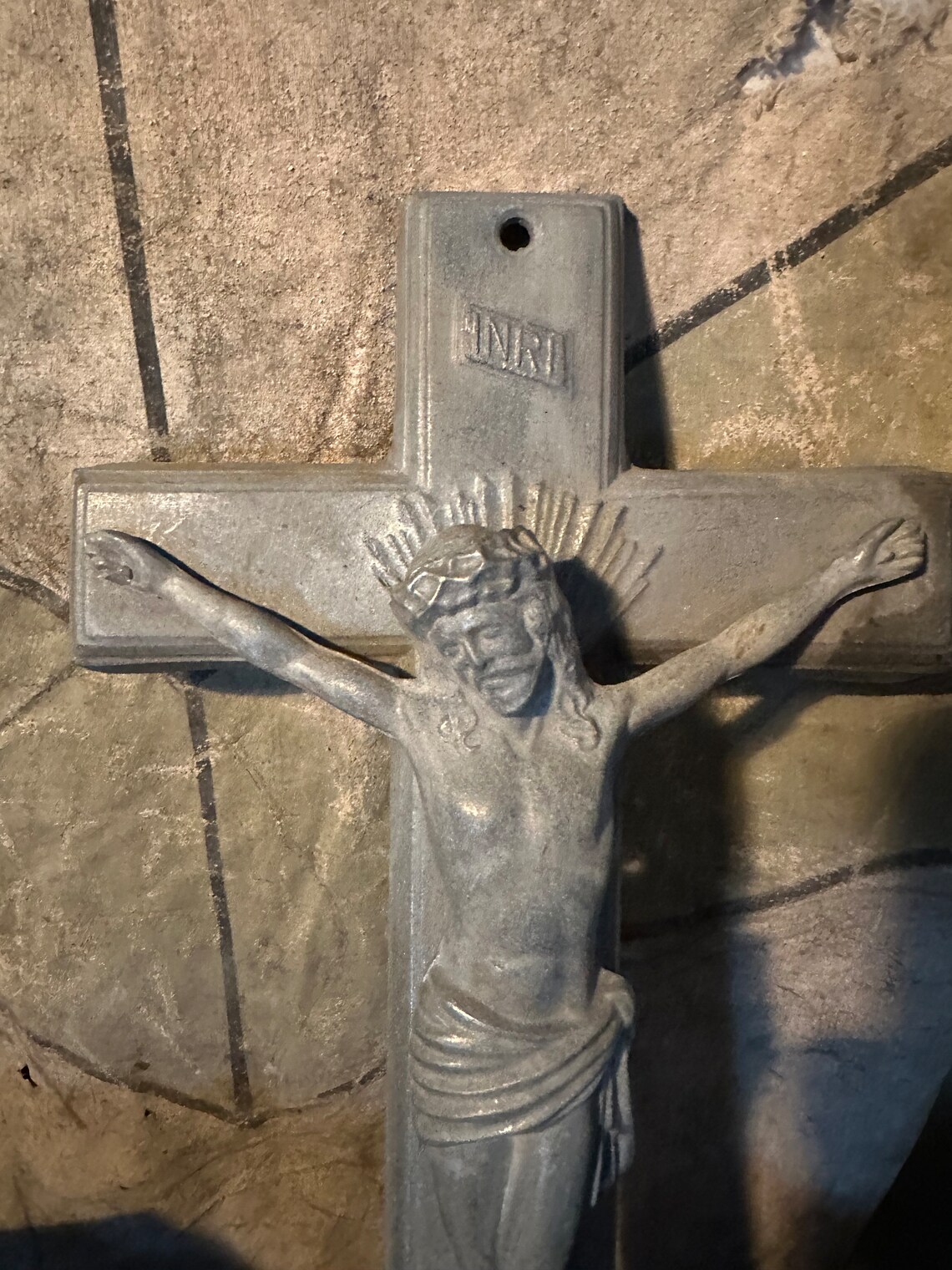 1940s Antique Cross Aluminum Christ Scared Heart Folk Art Country Home ...