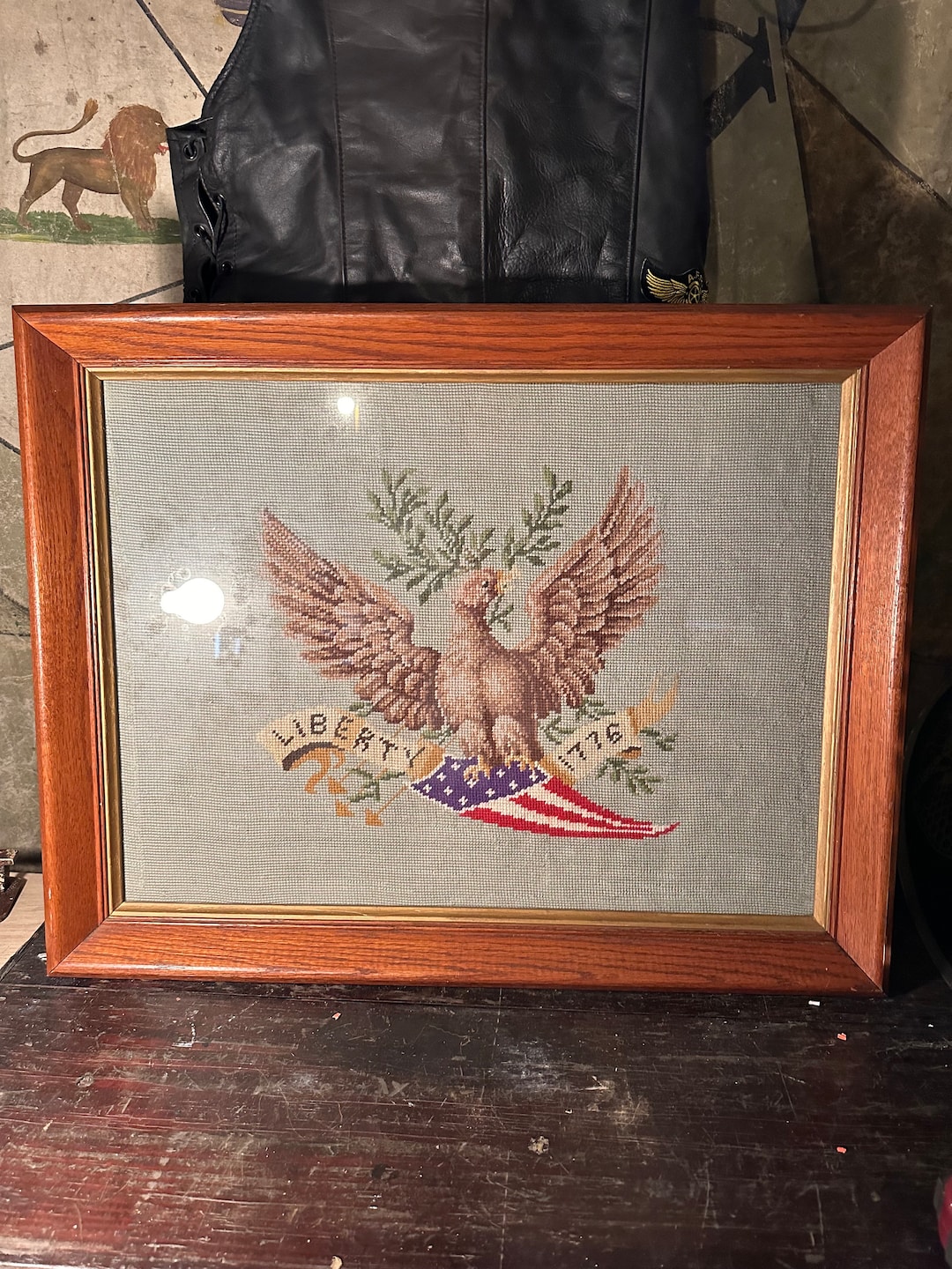 Antique American Federal Style Art Eagle Needlepoint Country Farmhouse ...