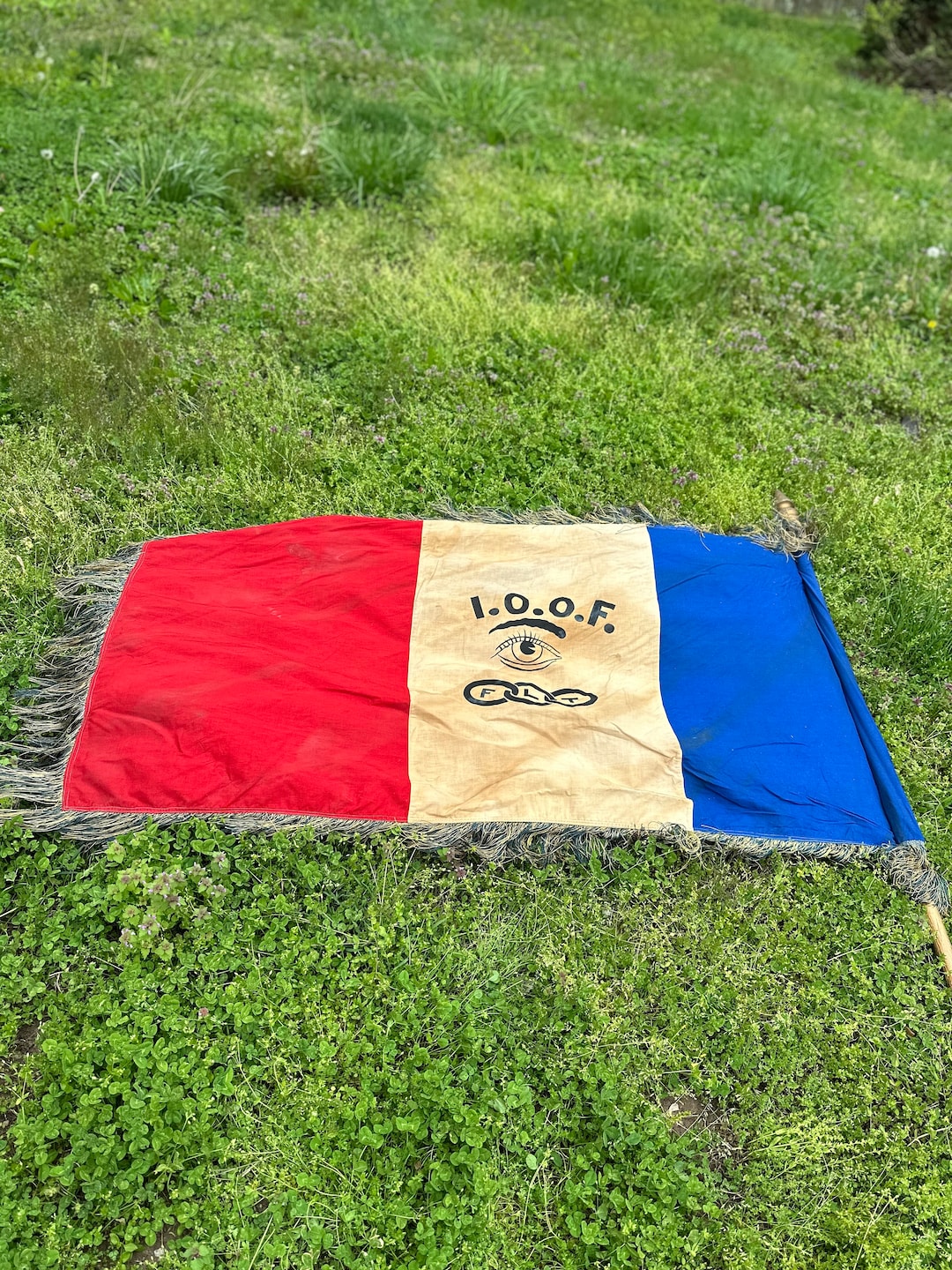 Vtg IOOF FLT Odd Fellows Flag Cloth Banner All Seeing Eye Club Display ...