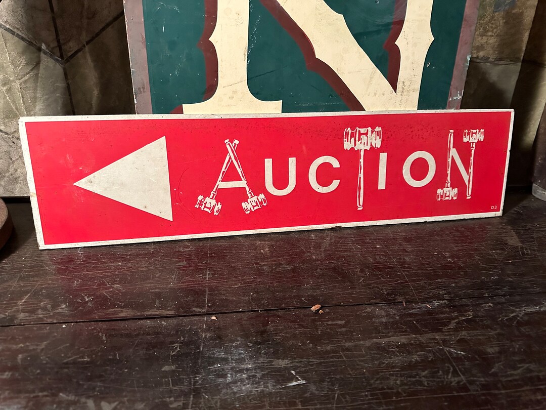 1970s Auction Sign Country Farmhouse Folk Art Trade Advertising Shop ...